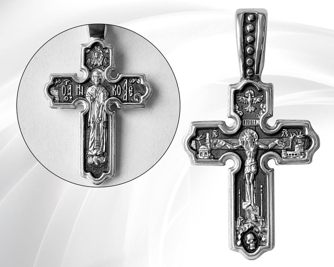 Handmade Greek Cross for Men,orthodox Pendant St Nicholas,christian ...