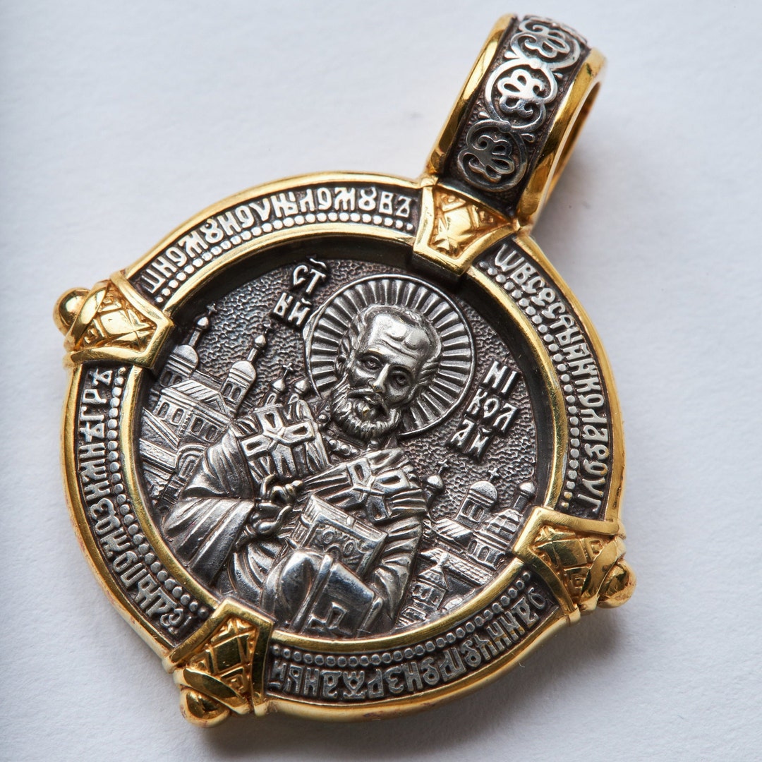 Silver Saint Nicholas Prayer Pendant: Greek Orthodox Necklace - Etsy