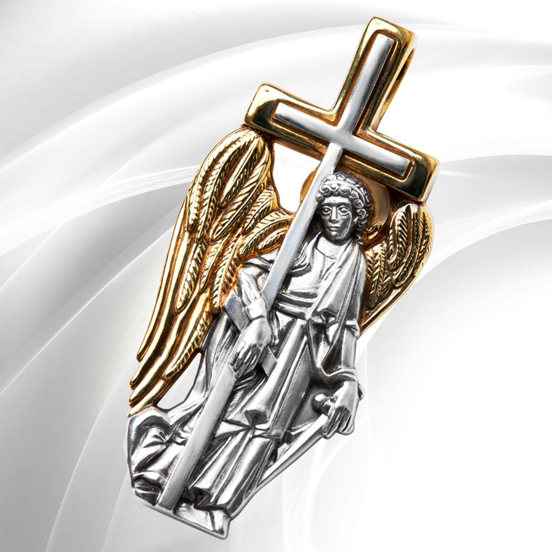 Protective Jewelry Orthodox Cross Pendant Guardian Angel Pendant Silver ...
