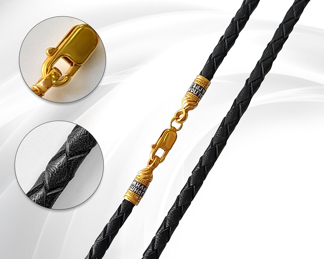 Leather Braided Necklace Cord Sterling Silver Clasp Black Cord 4mm Cord ...
