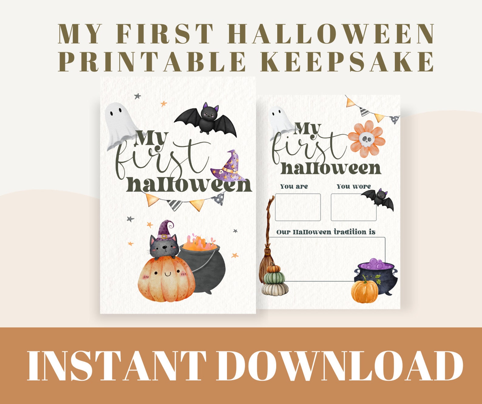 My First Halloween Printable Card, My First Halloween Keepsake, Babies ...