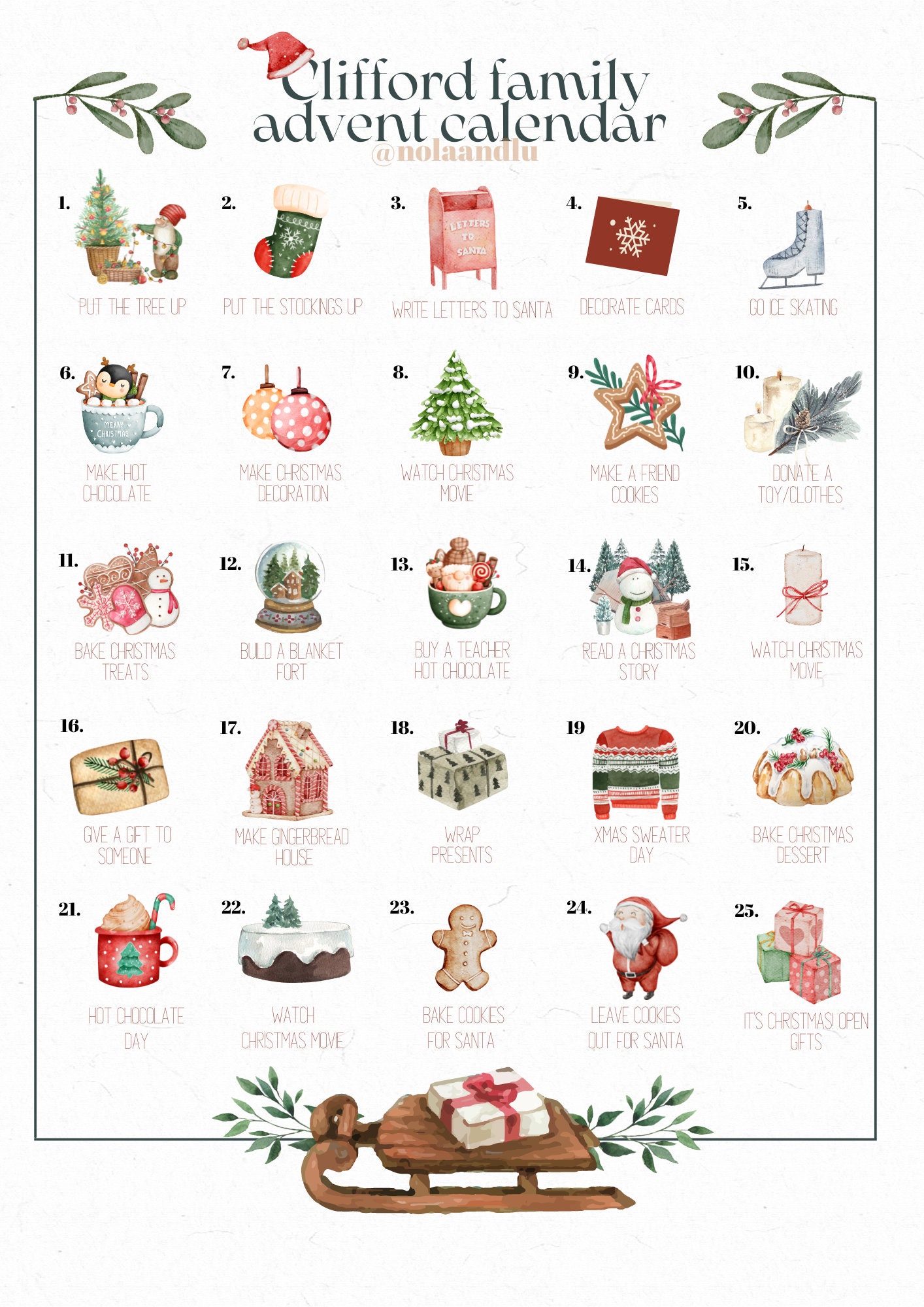 Printable Family Christmas Advent Calendar - Activity Advent Calendar ...