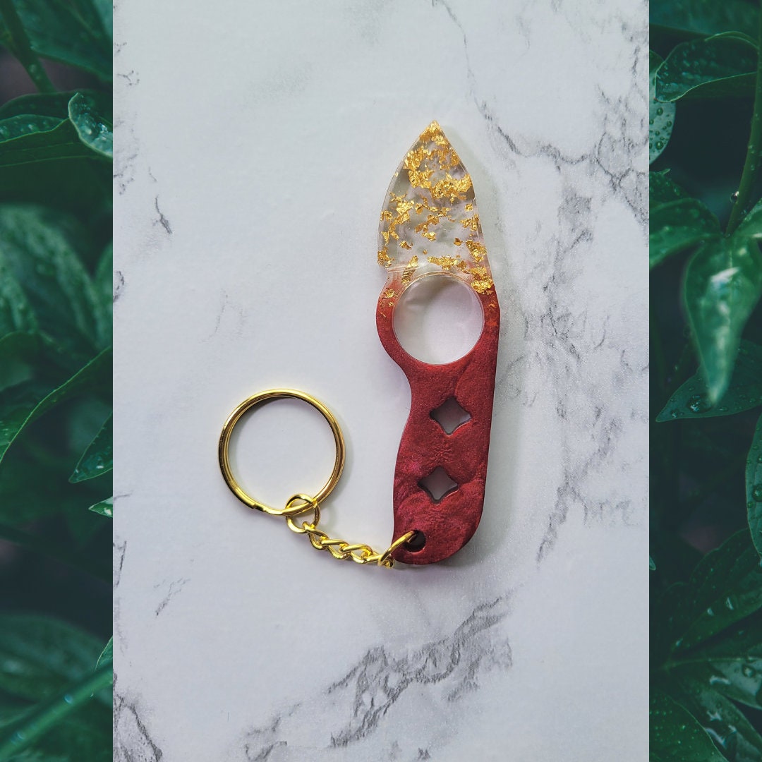 Keychain Knife Red W/gold Flakes Knife Pocket Knife Resin - Etsy