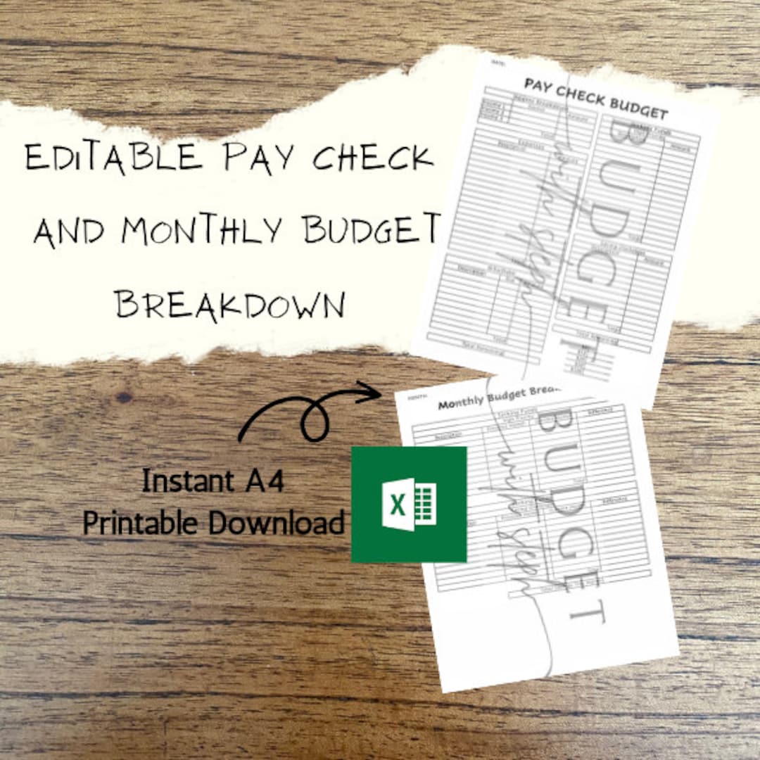 Editable Pay Check Budget and Monthly Breakdown Spreadsheet - Etsy