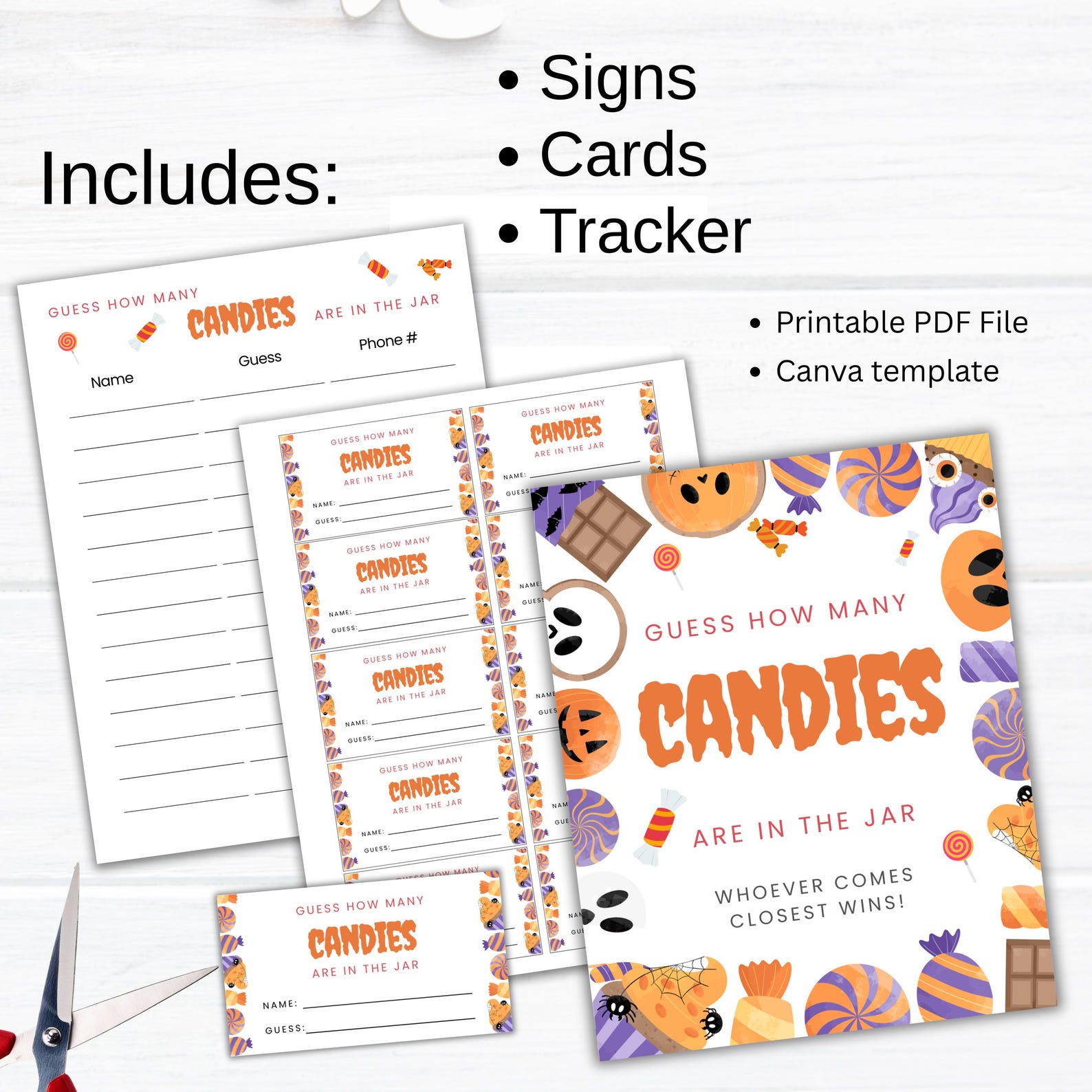 Halloween Candy Guessing Game Printable Sign, Answer Card, Tracking ...