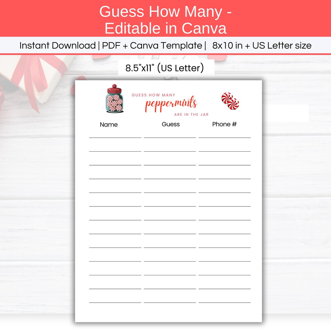 Guess How Many Peppermints in the Jar, Holiday Candy Guessing Game ...