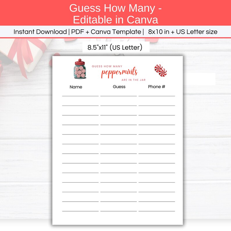 Guess How Many Peppermints in the Jar, Holiday Candy Guessing Game ...