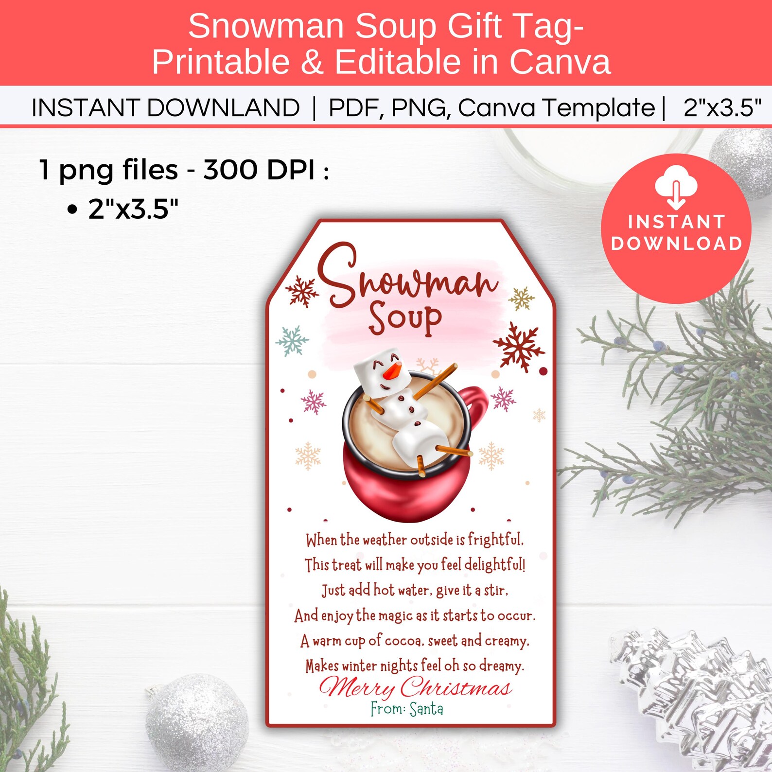 Snowman Soup Tag Printable, Snowman Soup Labels, Christmas Snowman ...