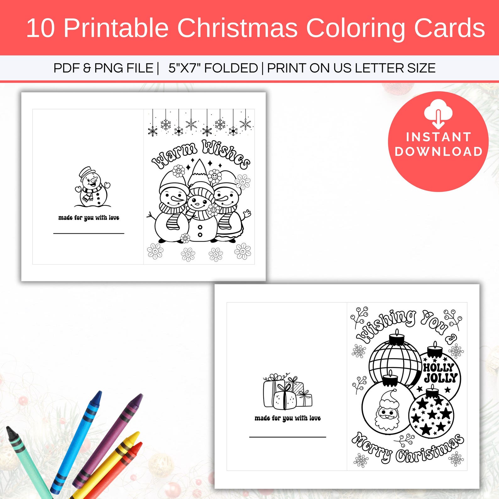 Christmas Coloring Cards for Kids Printable, 10 Christmas Homemade ...