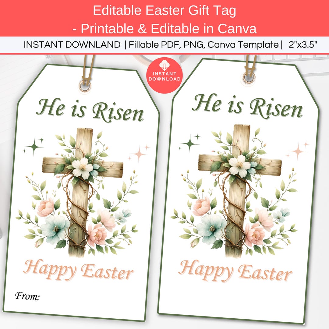 He is Risen Tag Editable, Printable Easter Gift Tag, Religious ...