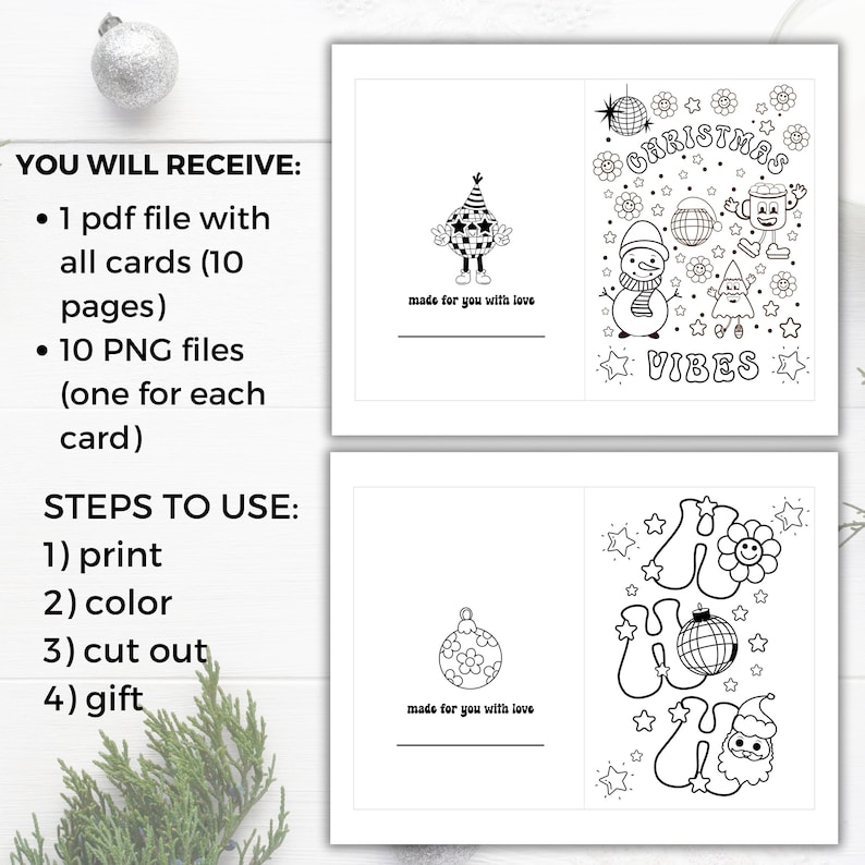 Christmas Coloring Cards for Kids Printable, 10 Christmas Homemade ...
