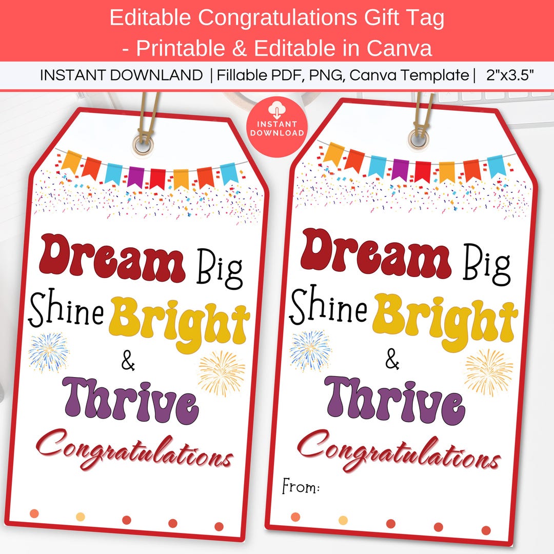 Congratulations Congrats Gift Tags Printable, Editable Back to School ...