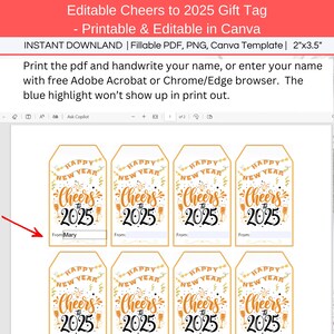 Happy New Year 2025 Favor Tags Printable, Cheers to 2025 Gift Tag ...