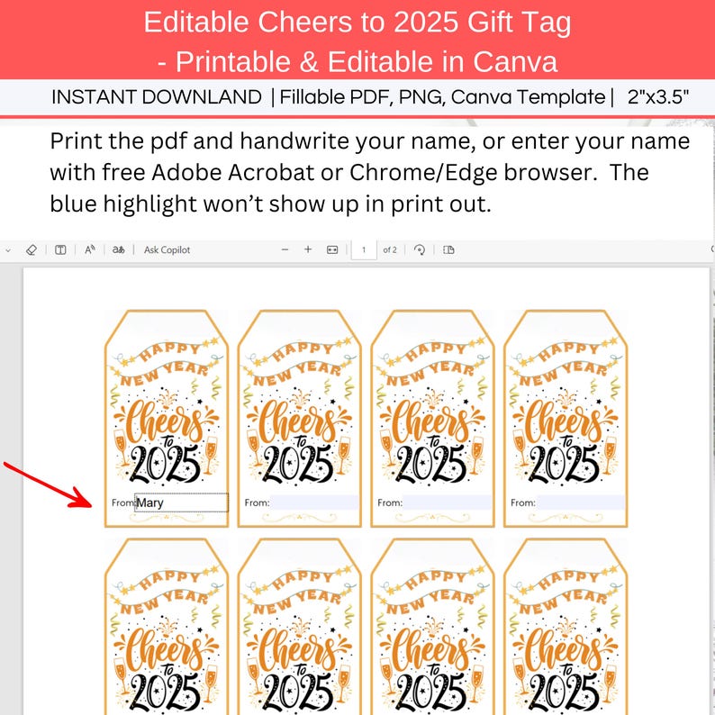 Happy New Year 2025 Favor Tags Printable, Cheers to 2025 Gift Tag ...