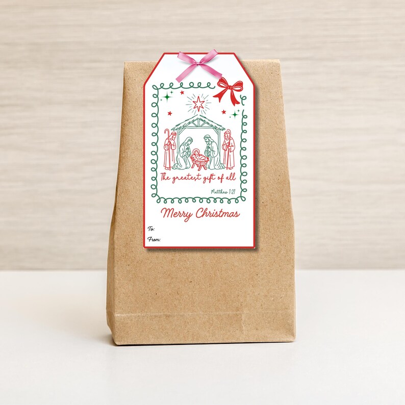 Christmas Nativity Scene Label Editable, Greatest Gift of All Printable ...