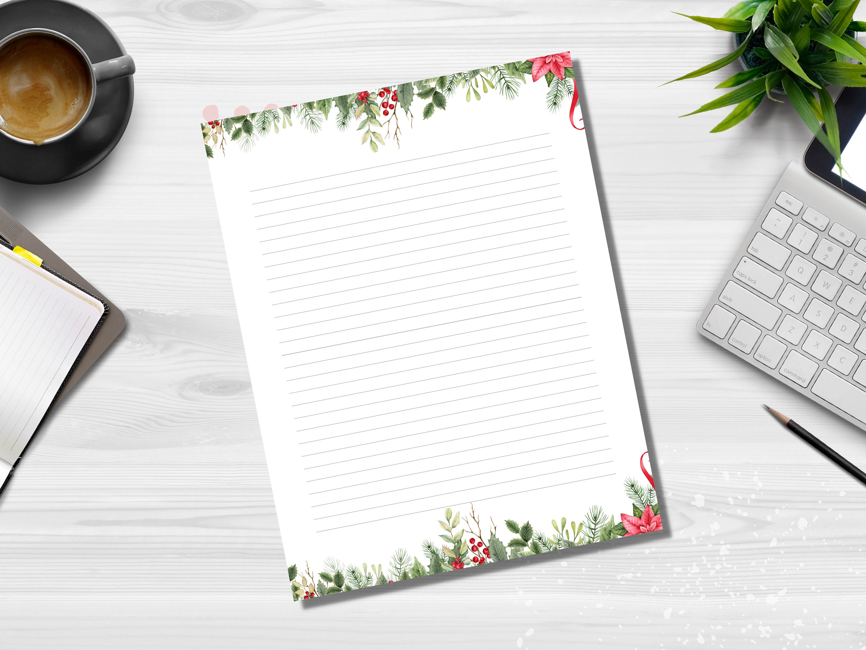 Printable Winter Christmas Stationery Paper Garland Berries Digital ...