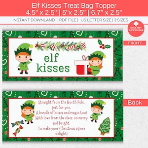 Elf Kisses Treat Bag Tag Topper Printable, Elf Kisses Label, Winter ...