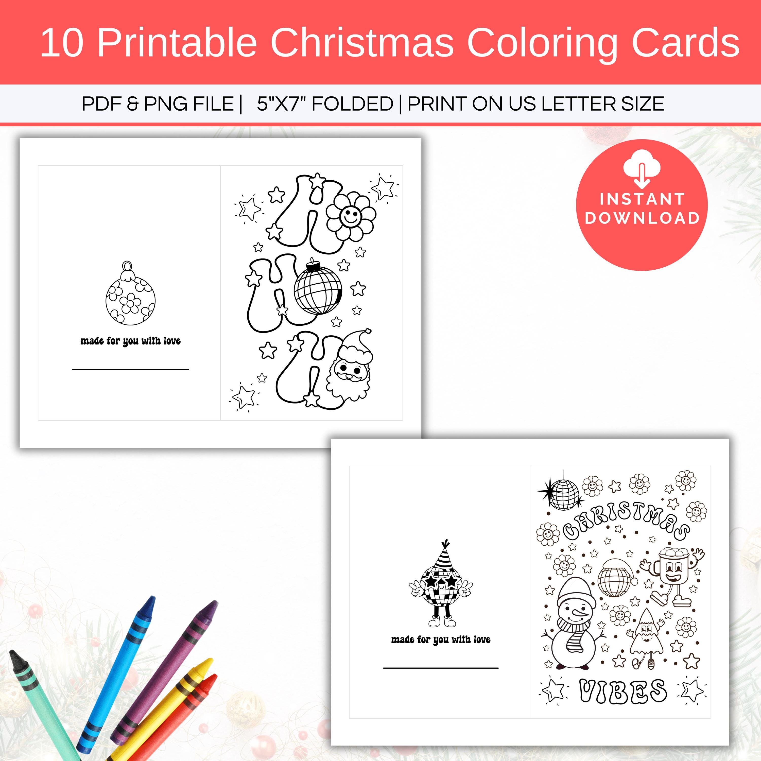 Christmas Coloring Cards for Kids Printable, 10 Christmas Homemade ...