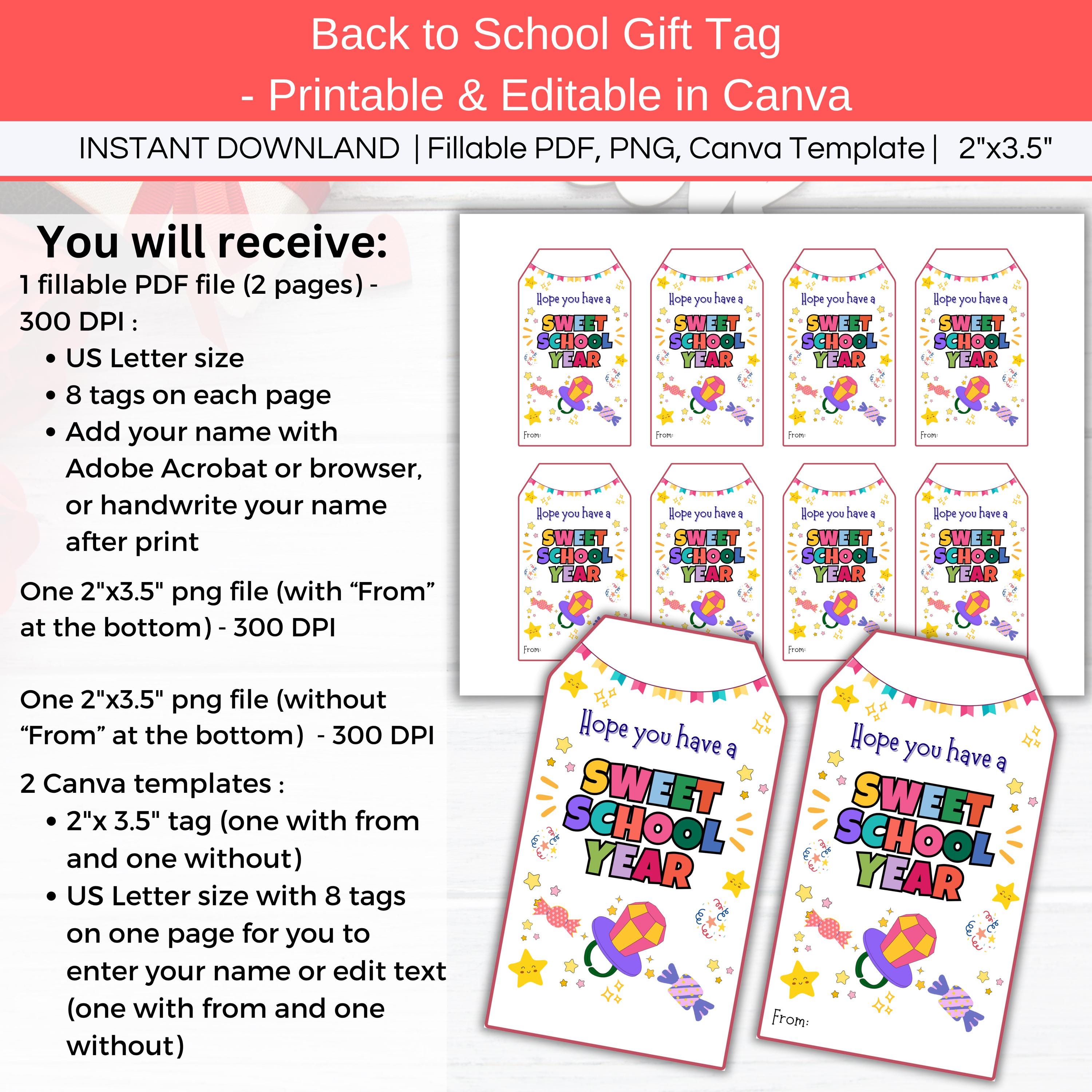 Sweet School Year Gift Tag Printable, Back to School Candy Ring Pop Tag ...