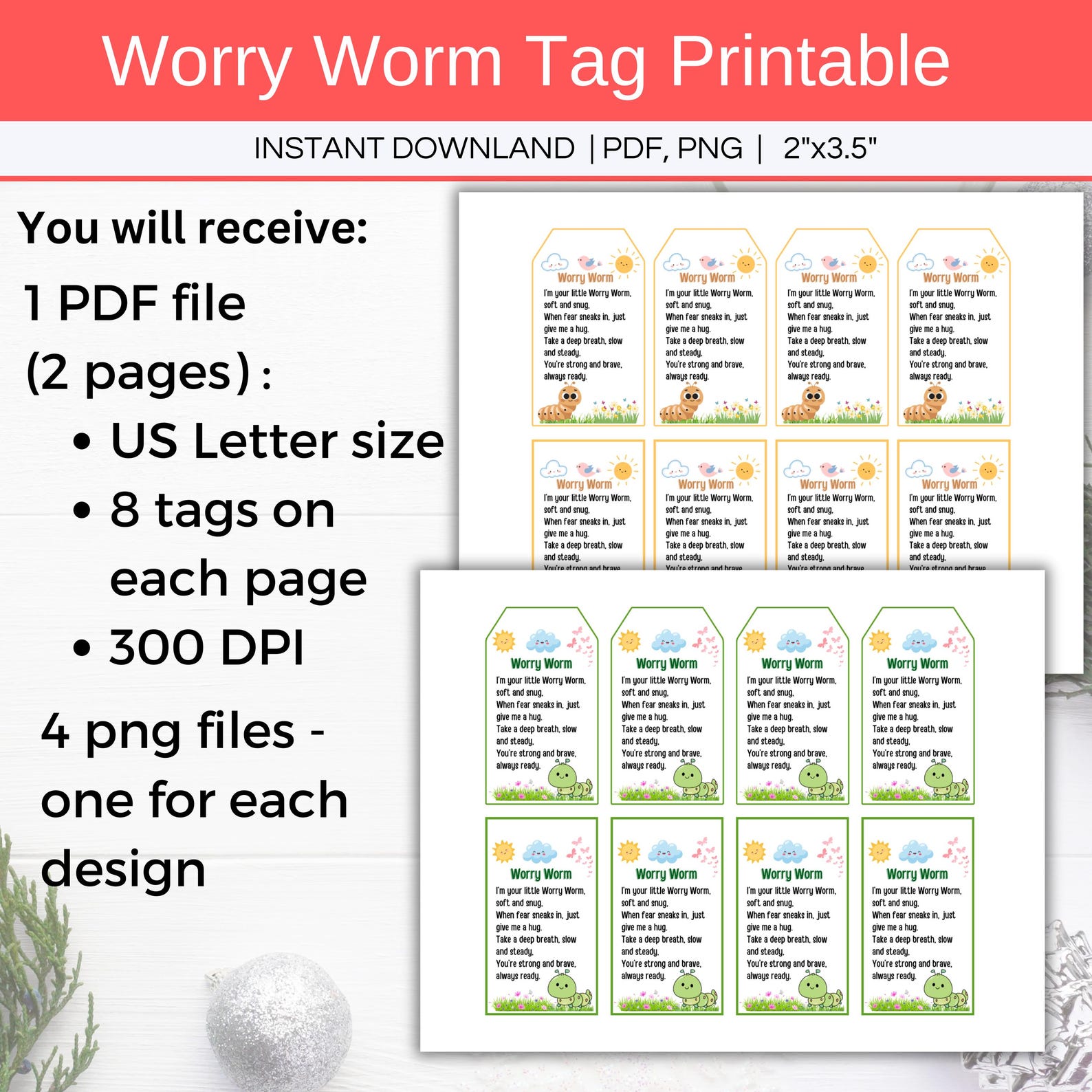 Worry Worm Tags, Printable Labels for Crochet Worms, Anxiety Relief ...