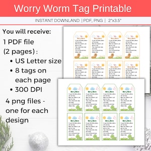 Worry Worm Tags, Printable Labels for Crochet Worms, Anxiety Relief ...