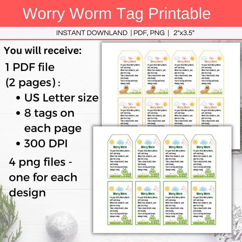 Worry Worm Tags, Printable Labels for Crochet Worms, Anxiety Relief ...
