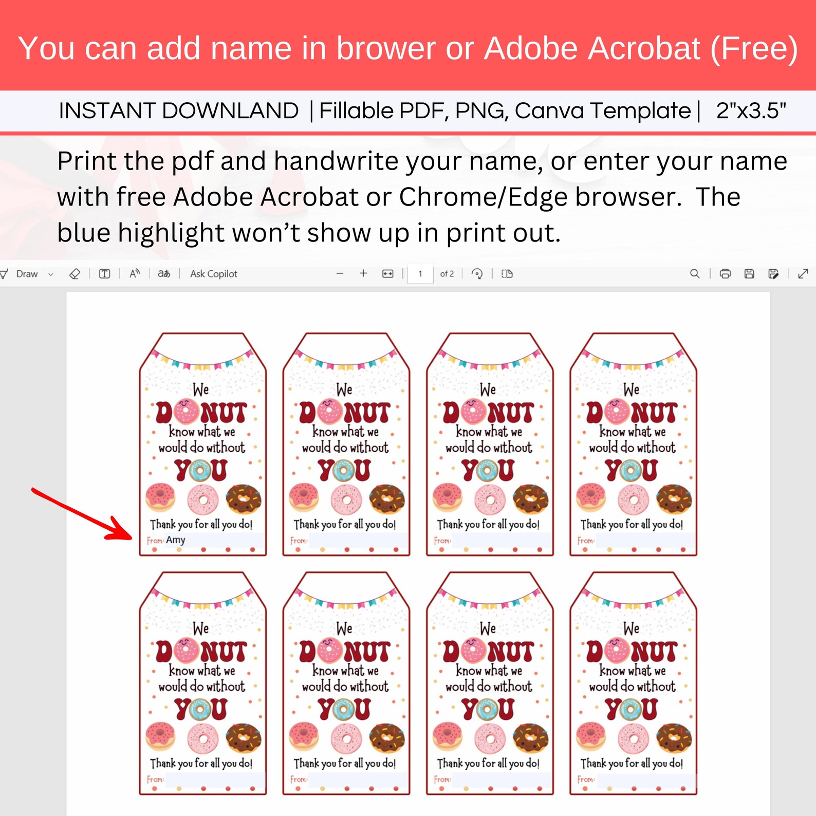 We Donut Know What We Would Do Without You Thank You Tag, Printable ...