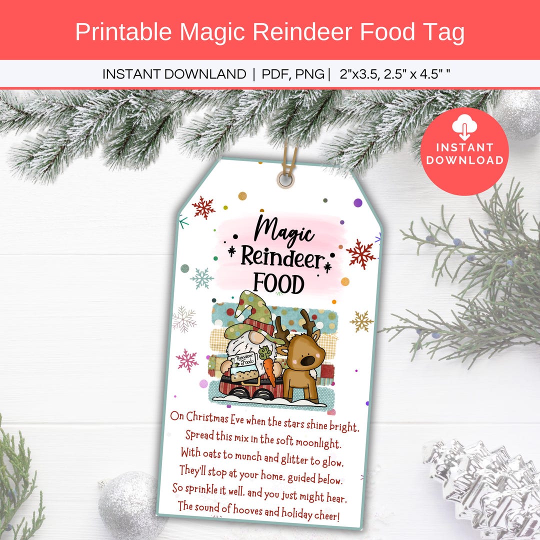 Magical Reindeer Food Tags Printable, Reindeer Food Card, Magic ...