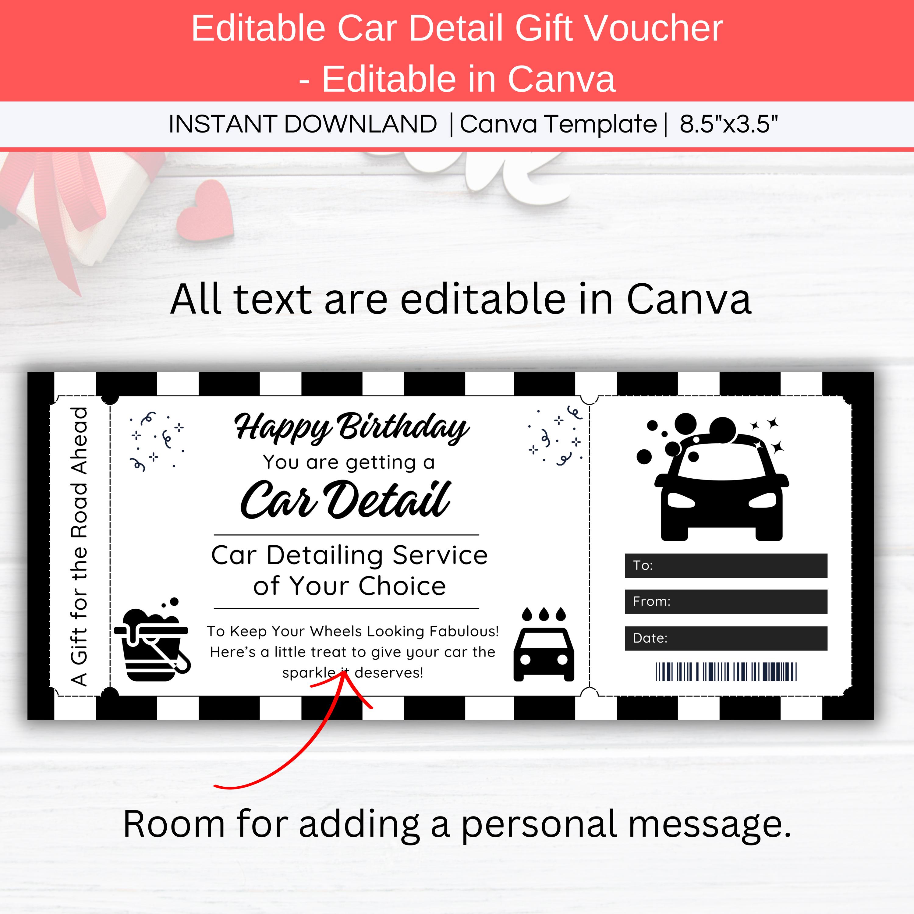 Car Detail Gift Voucher, Editable Car Detailing Gift Certificate ...