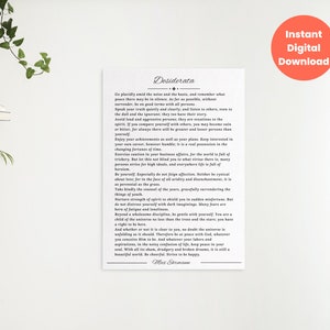 Desiderata by Max Ehrmann, Inspirational Poem Printable Wall Art ...