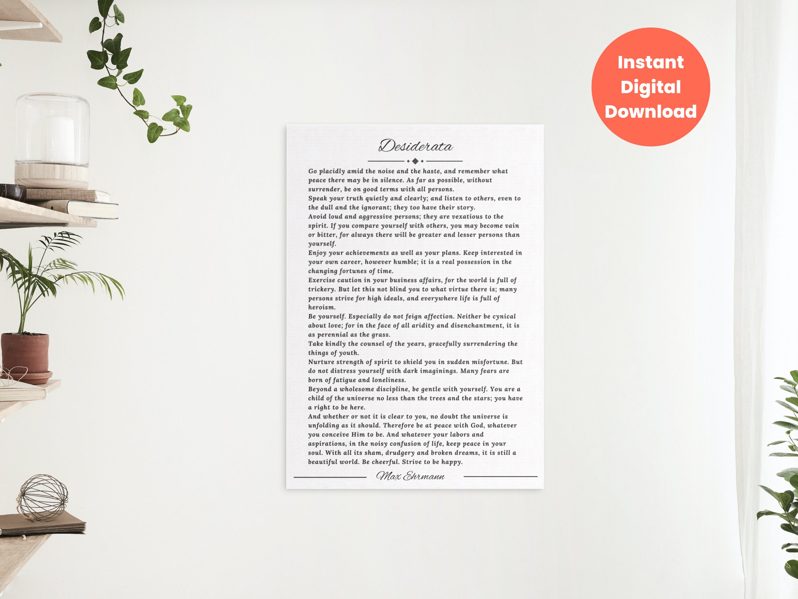 Desiderata by Max Ehrmann, Inspirational Poem Printable Wall Art ...