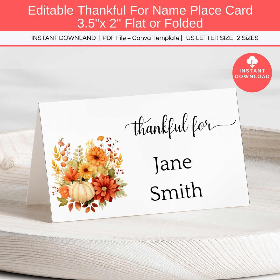 Thanksgiving Place Card Canva Template, Editable Thank You Place Card ...