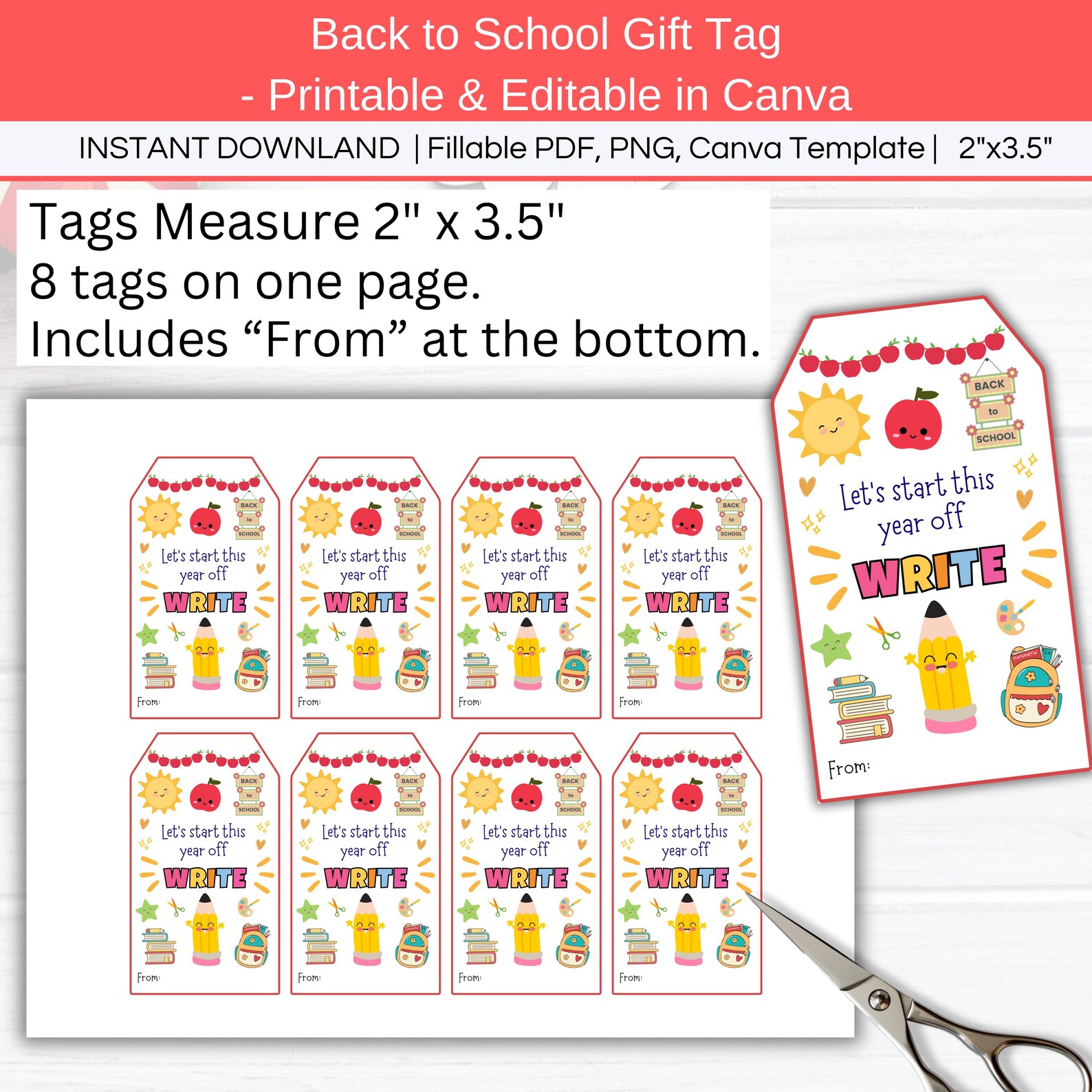 Start the Year off Write Tag Printable, First Day of School Pencil Gift ...