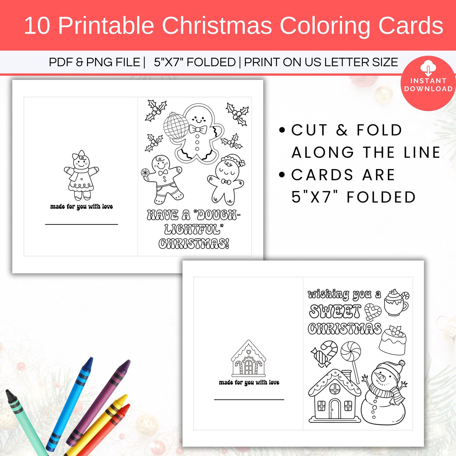 Christmas Coloring Cards for Kids Printable, 10 Christmas Homemade ...