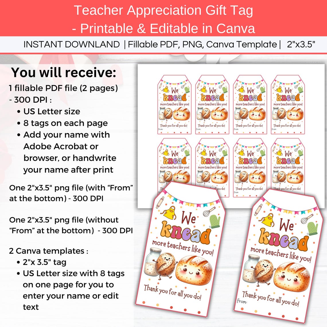 Sourdough Bread Teacher Appreciation Gift Tag Printable, Editable ...