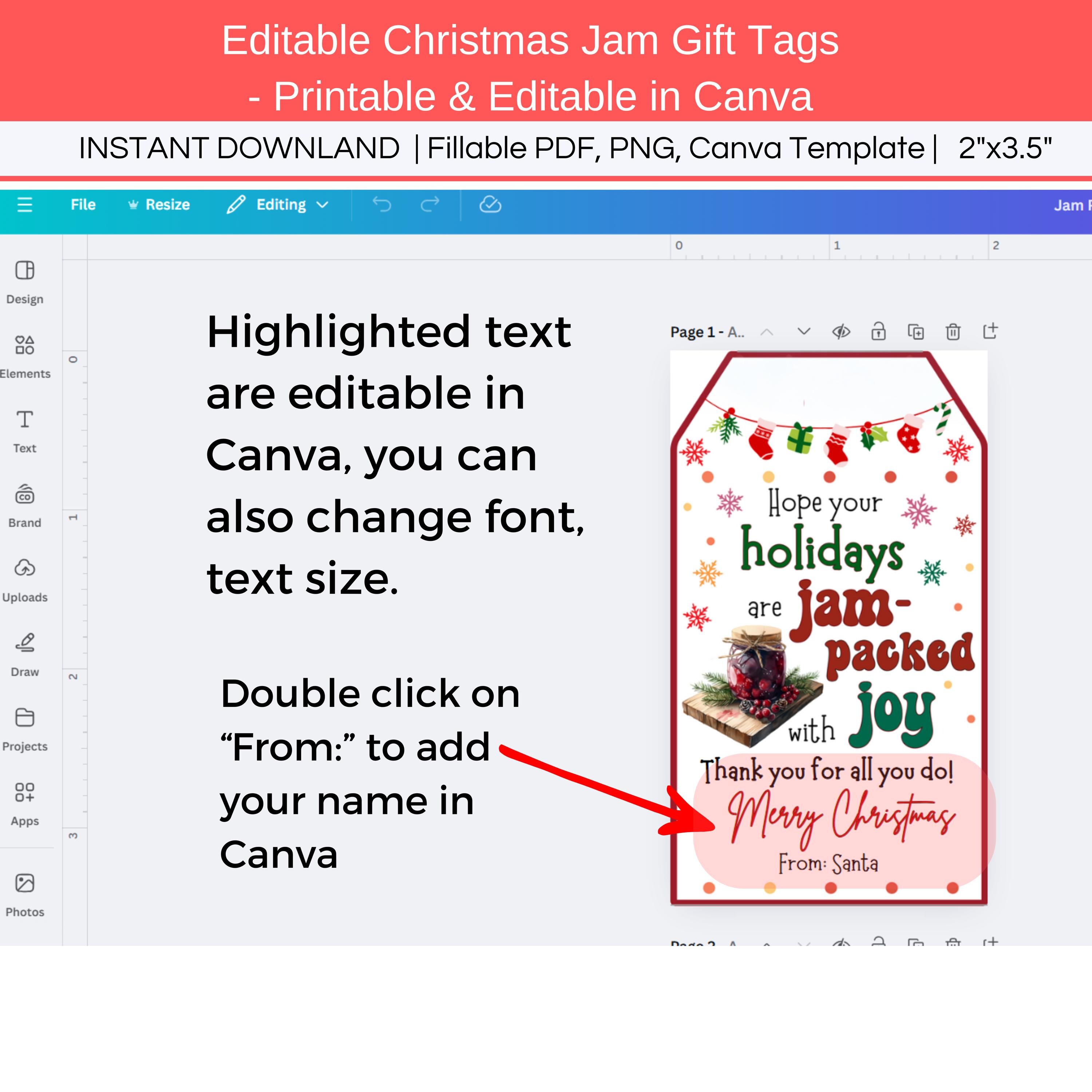 Homemade Jam Gift Basket Tag Printable, Editable Christmas Thank You ...