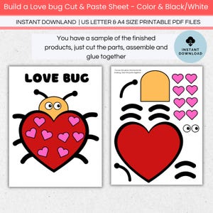 Build a Love Bug Cut and Paste Valentine's Day Craft Printable, Kid ...