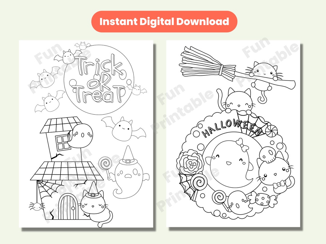 4 Printable Cute Cats and Ghosts Coloring Halloween Greeting - Etsy