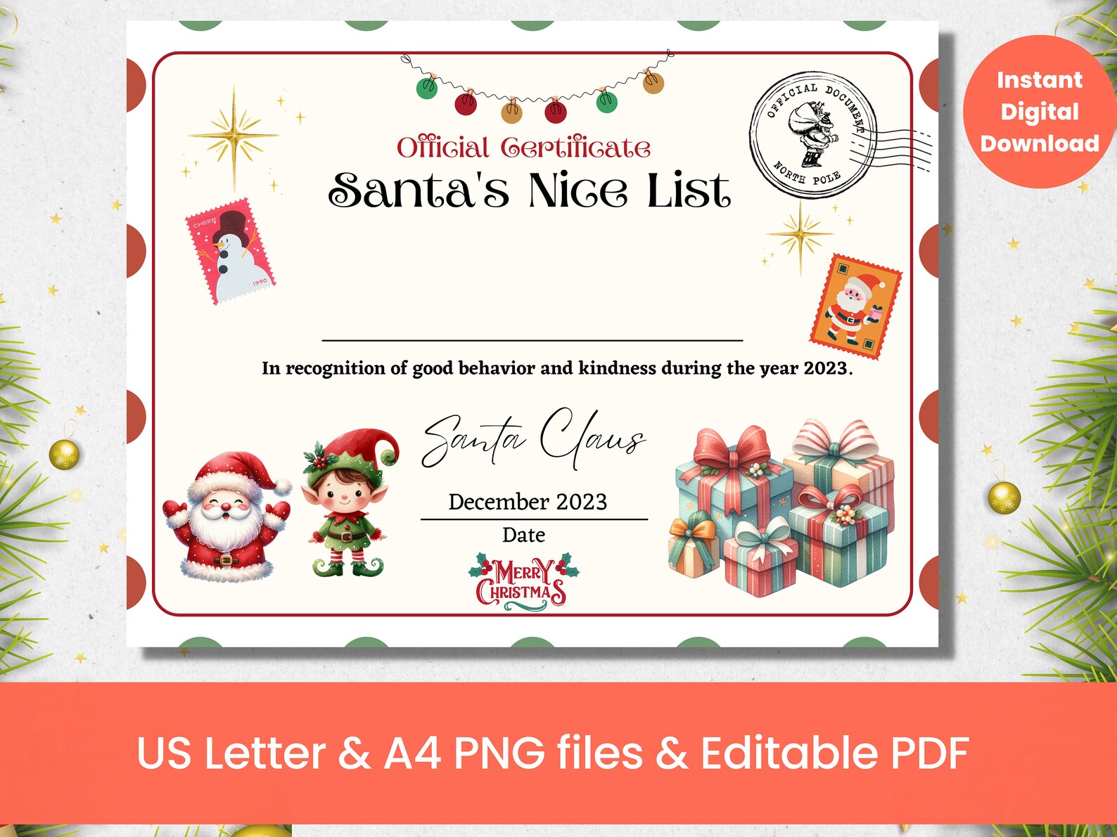 Nice List Certificate From Santa, Letter From Santa Elf, Santa's Nice ...