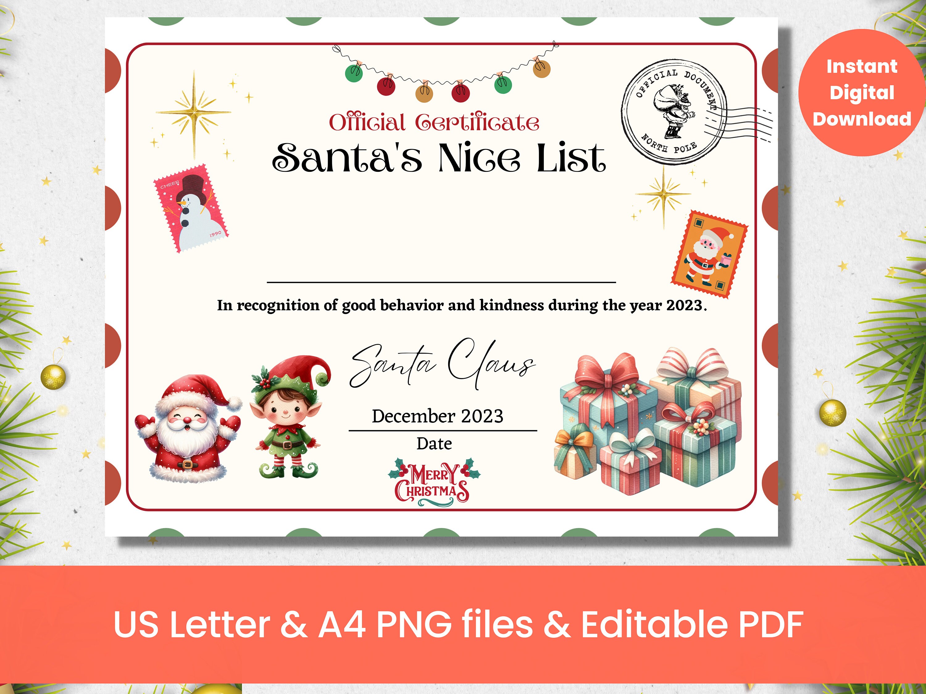 Nice List Certificate From Santa, Letter From Santa Elf, Santa's Nice ...