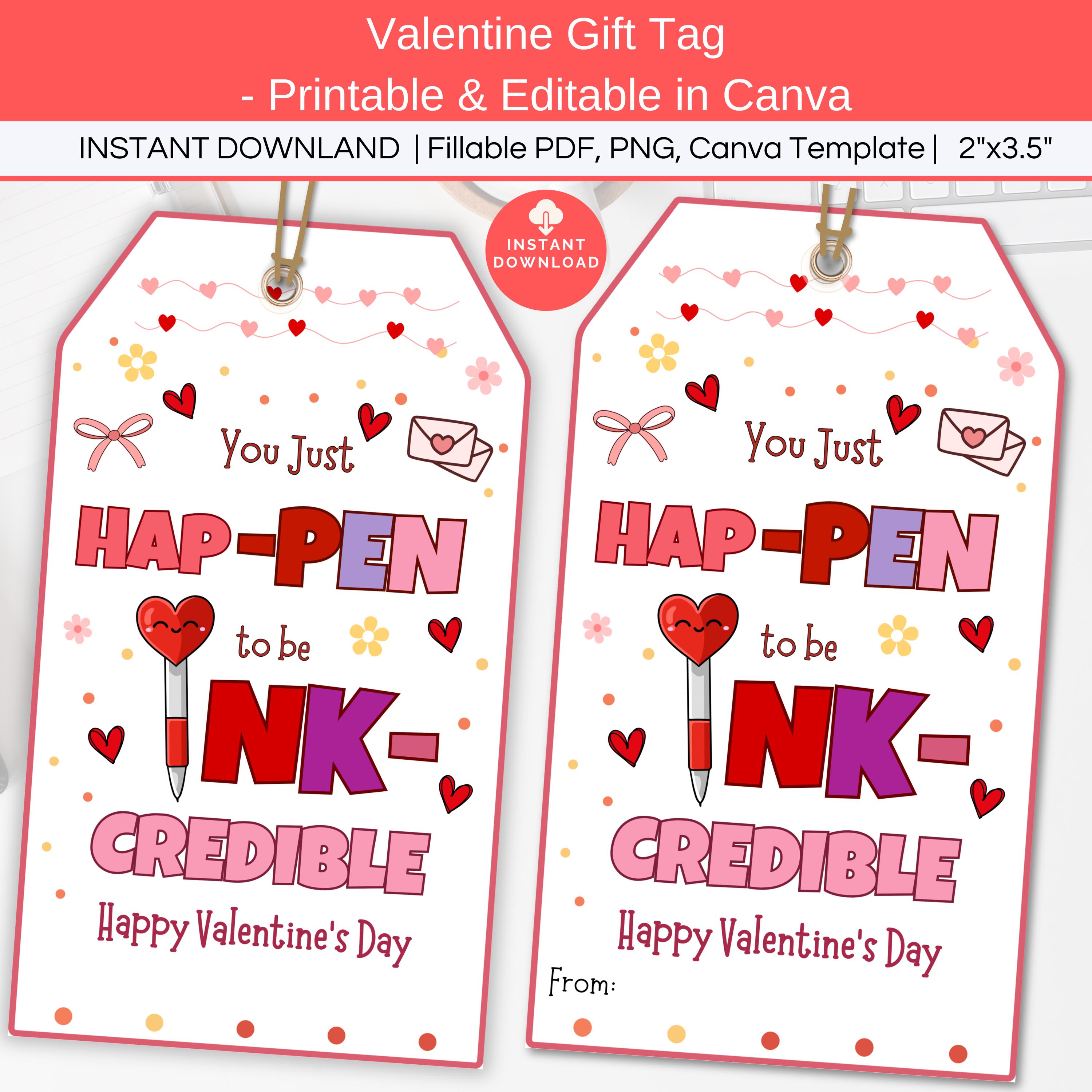 Ink Pen Valentines Gift Tag Printable, Preschool Classroom Highlighter ...