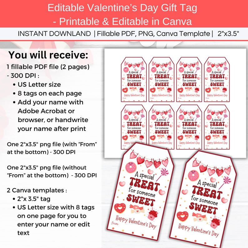 Printable Special Treat for Someone Sweet Editable Valentine Gift Tag ...