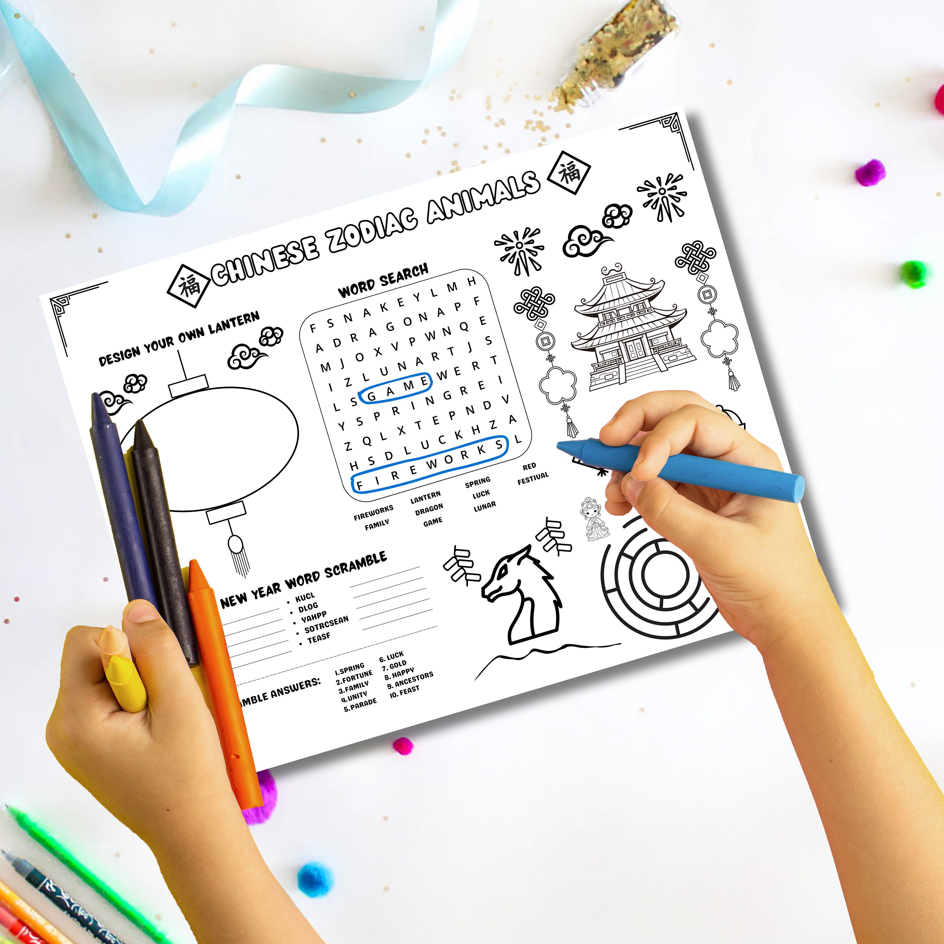 Printable Lunar New Year Activity Placemat for Kids, Year of Dragon ...
