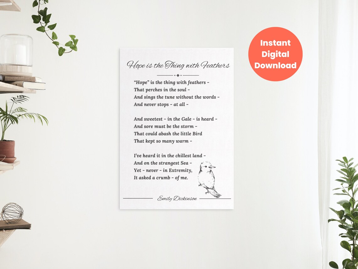 Hope is the Thing With Feathers by Emily Dickinson Printable Typography ...