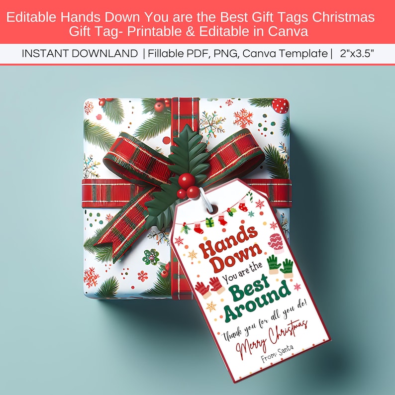Hands Down You're the Best Tag, Editable Christmas Thank You Gift Tag ...