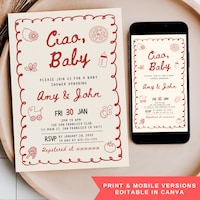 Bella | Ciao Bambino Baby Shower Invitation Template, Fully ...