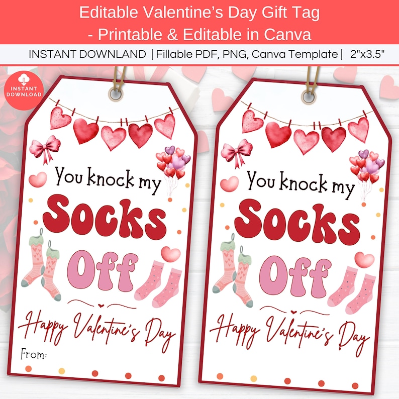 You Knock My Socks off Valentine Gift Tag Printable, Happy Valentine's ...
