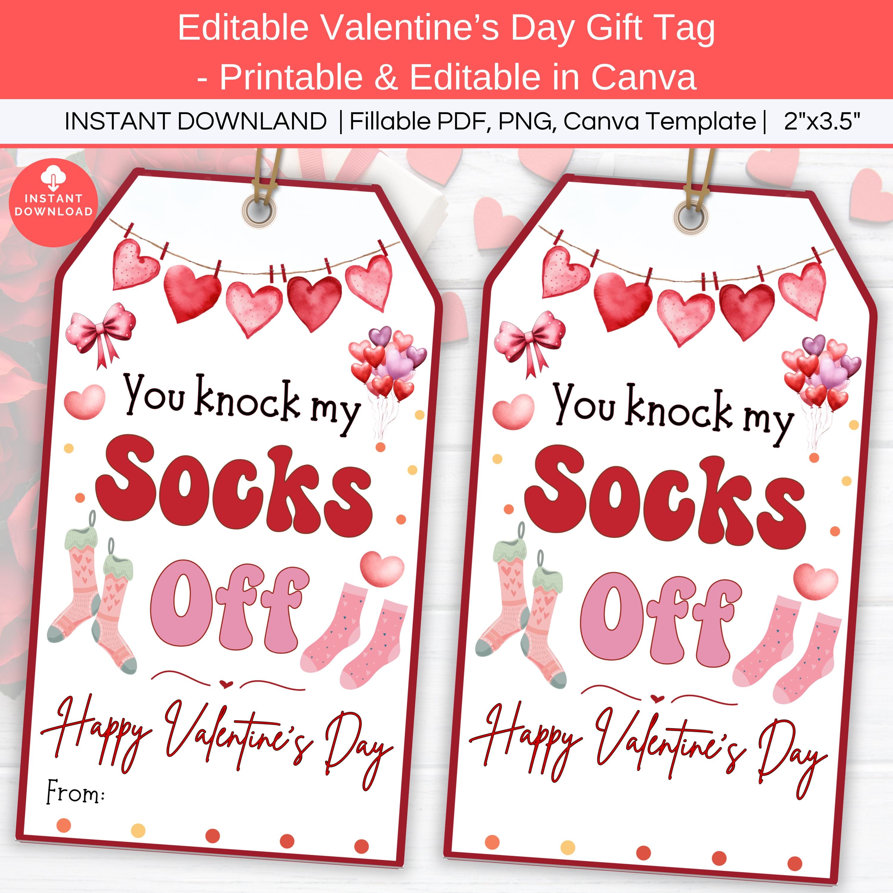 You Knock My Socks off Valentine Gift Tag Printable, Happy Valentine's ...