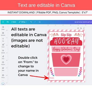 Sip Sip Hooray Valentine Gift Card Holder Printable, Editable Coffee ...