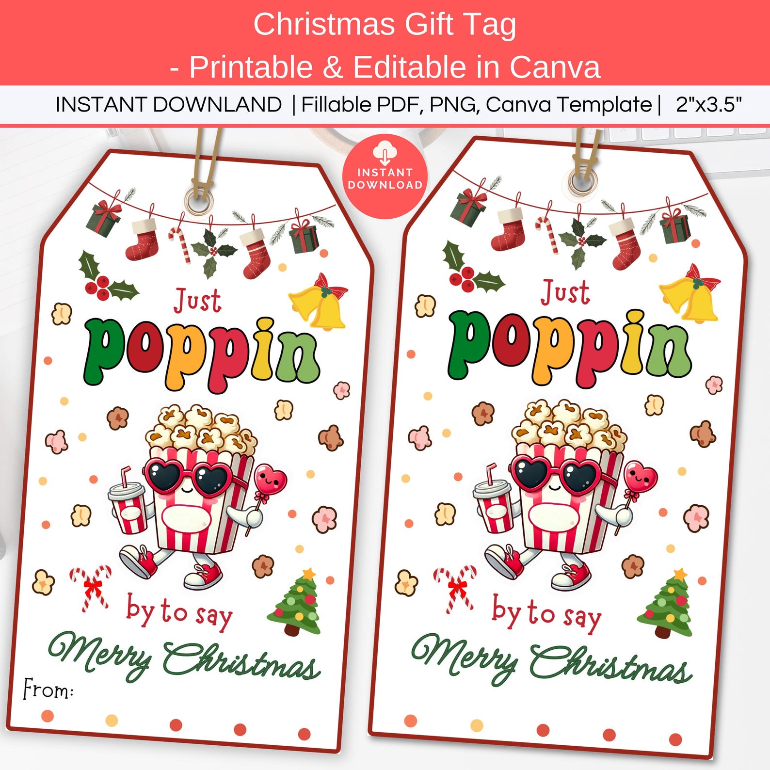 Just Poppin by to Say Merry Christmas Gift Tag, Editable Printable ...